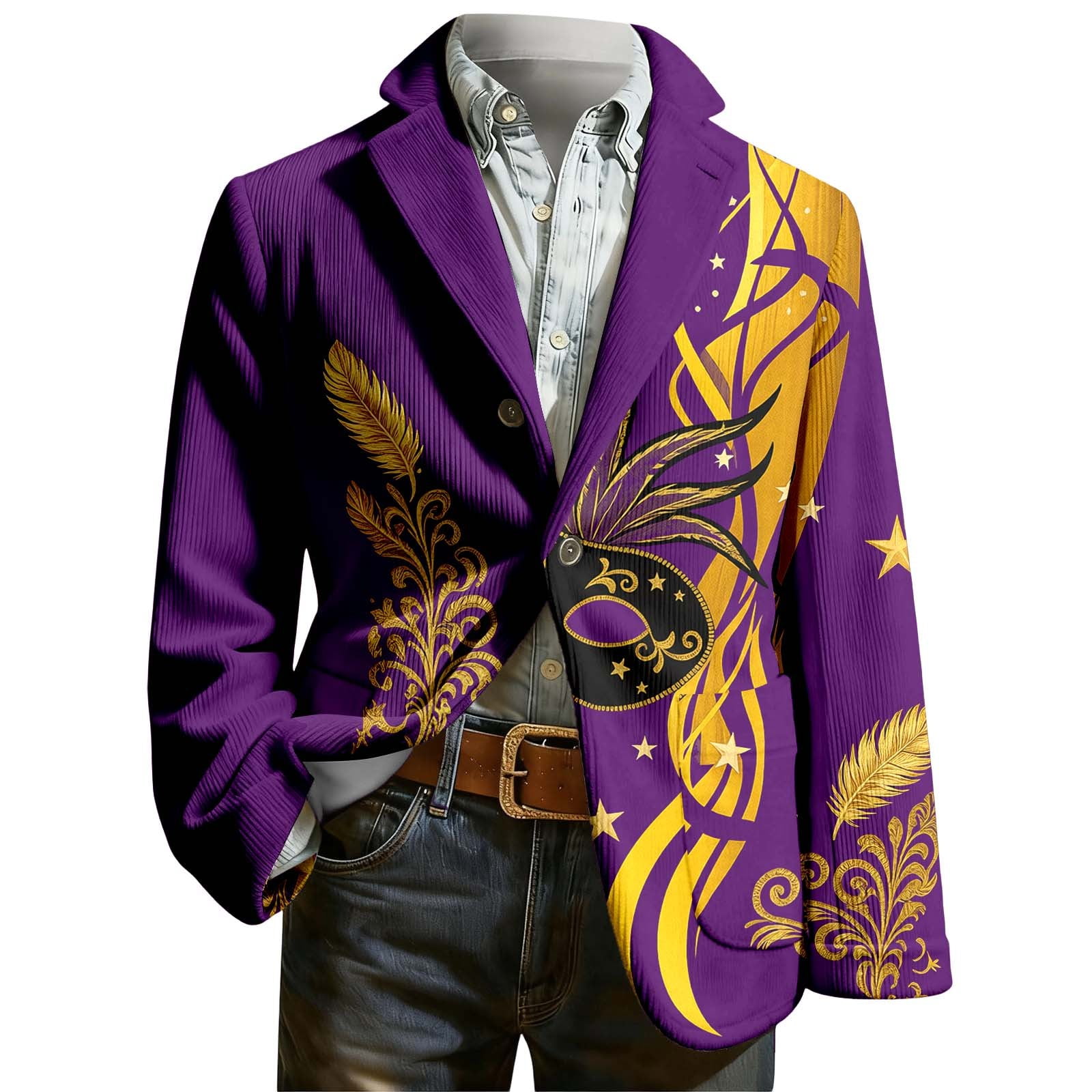 FYEGRE Men's Cologne Carnival Print Corduroy Casual Jacket Men's ...