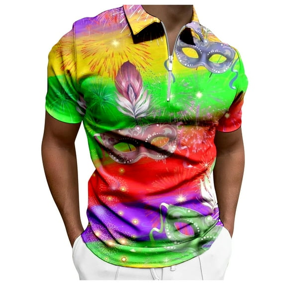 FYEGRE Men's Festive Print Shirt with Raglan Sleeves and Button Lapel ...