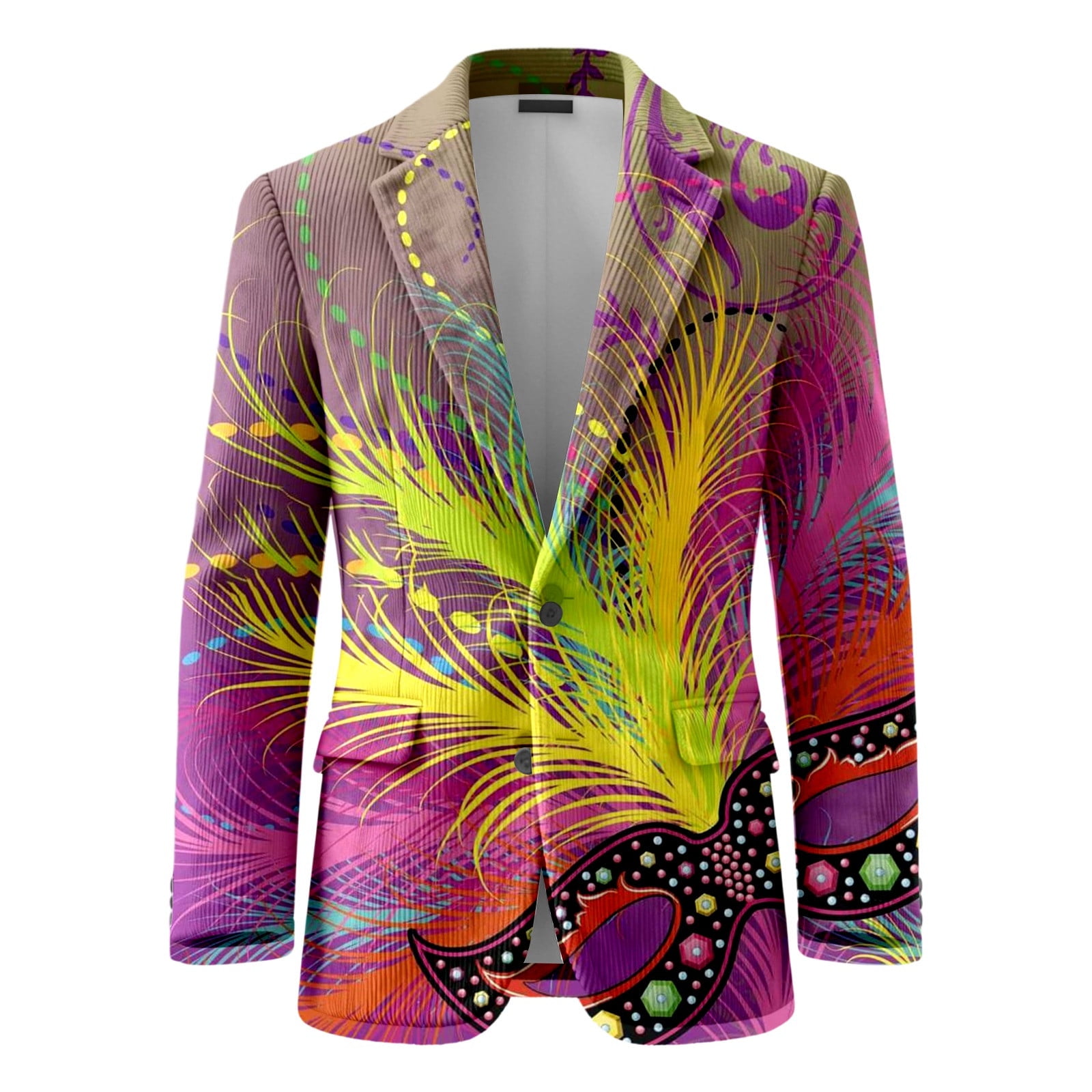 FYEGRE Men's Formal Corduroy Jacket with Carnival Print for Evening ...