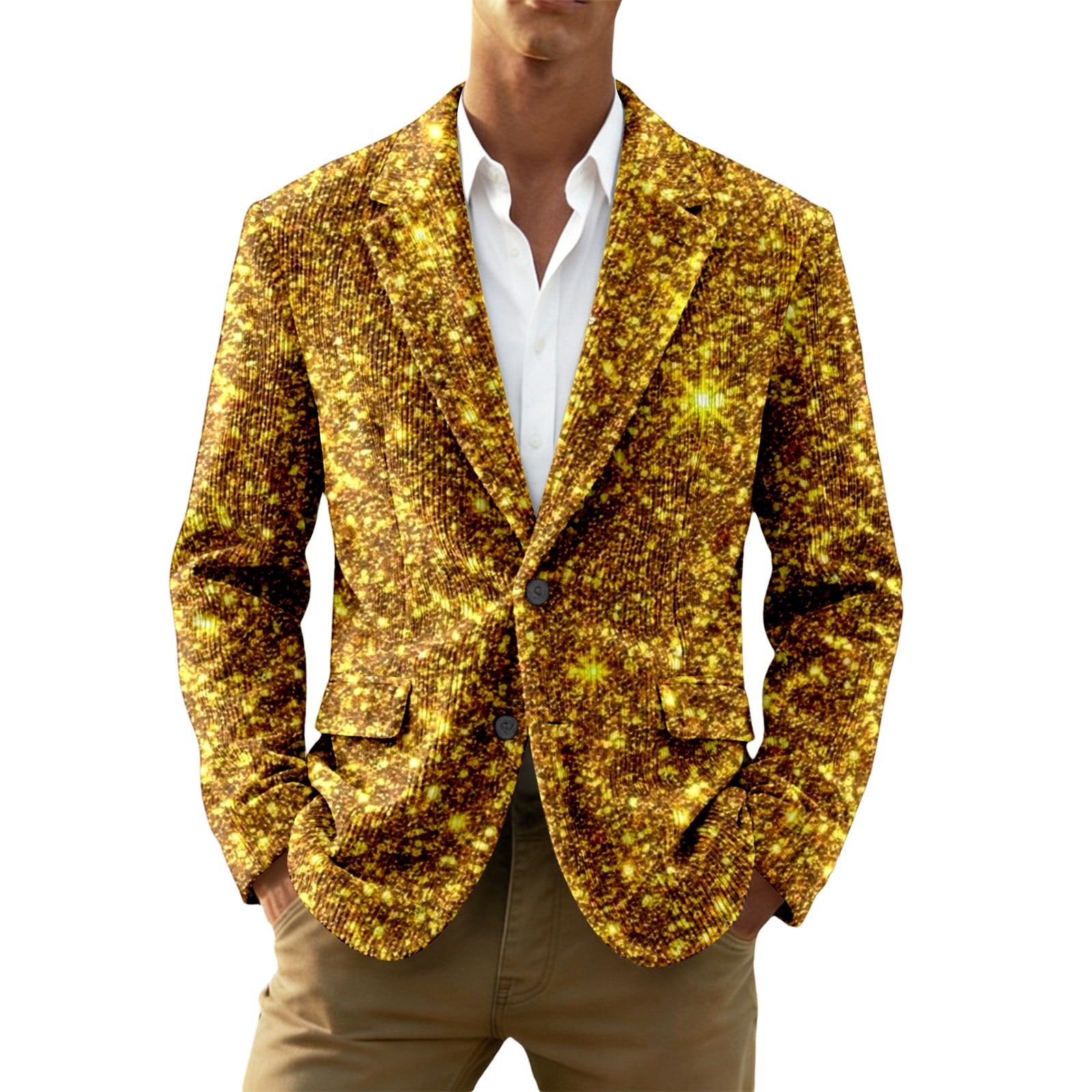 FYEGRE Men's Sequin Print Corduroy Jacket for Carnival Party Night Out ...