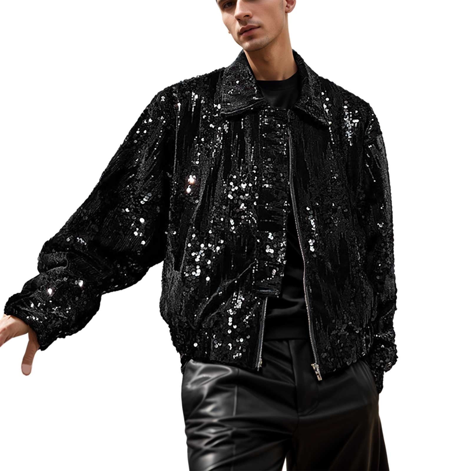 FYEGRE Men's Stylish Sequins Lapel Short Casual Jacket Coat Stagewear ...