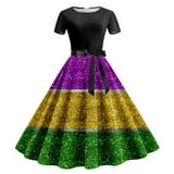 FYEGRE Women's Carnival Dress 1950s Evening Gown Floral Print Short ...