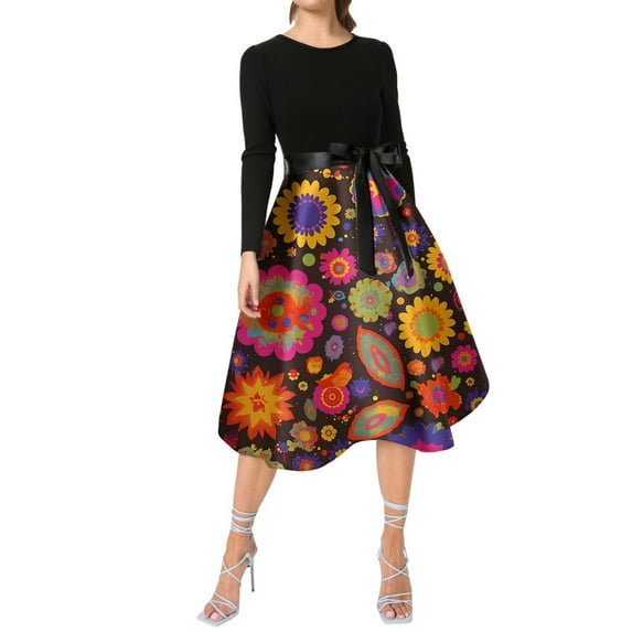 FYEGRE Women's Carnival Dress Women's Casual Long Sleeve Round Neck Zip ...