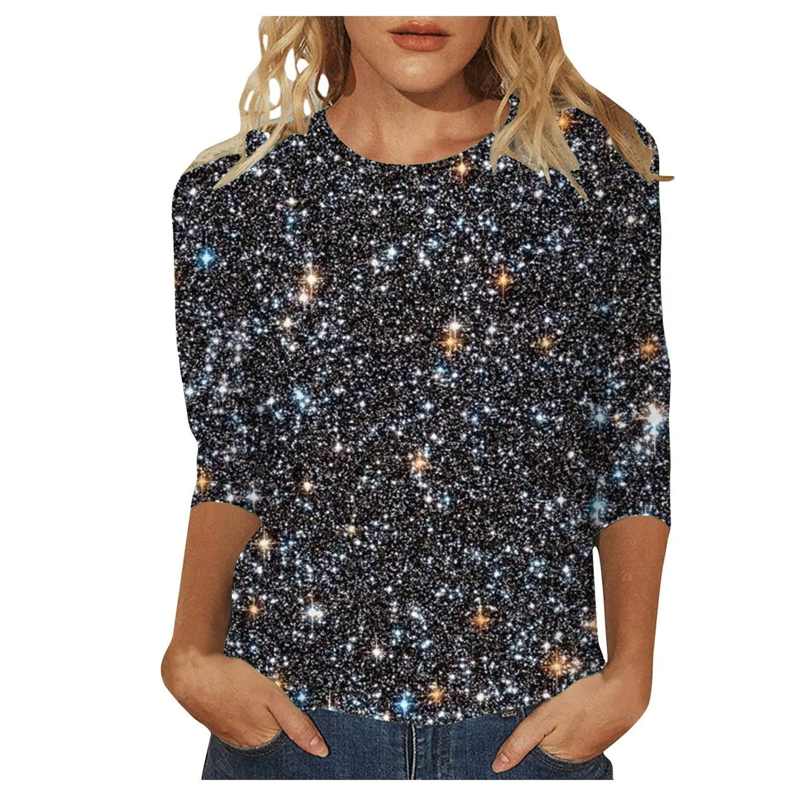 FYEGRE Women's Carnival Plus Size Tops Women's Casual Carnival Sequin ...