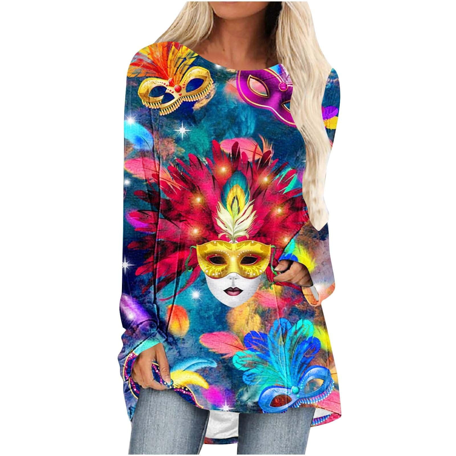 FYEGRE Women's Carnival Shirts Women's Carnival Graphic Loose Fit Long ...