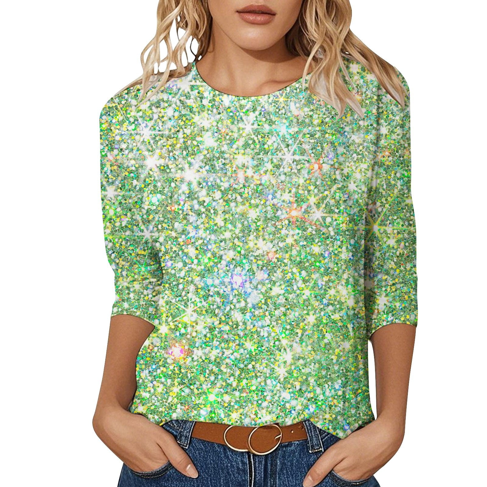 FYEGRE Women's Carnival Top Casual Round Neck Three Quarter Sleeve Tee ...