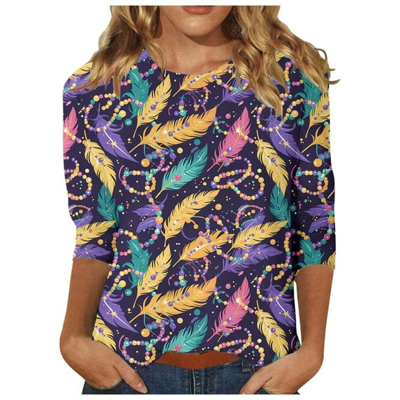 FYEGRE Women's Fashion Carnival Printed Casual T-Shirt with Three ...
