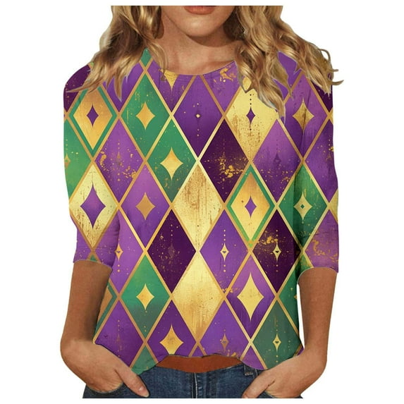 FYEGRE Women's Fashion Carnival Printed Casual Tee with Three Quarter ...