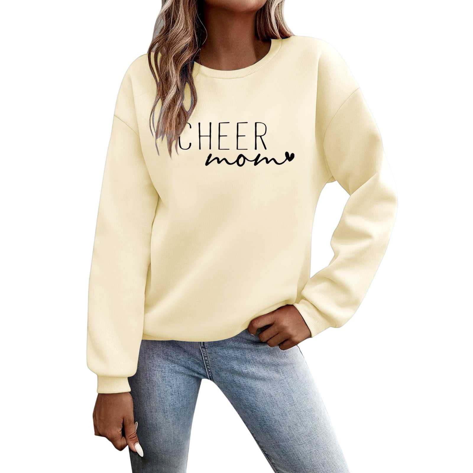 FYEGRE Women's Sweatshirt Cheer Mom Long Sleeve Crew Neck Pullover ...