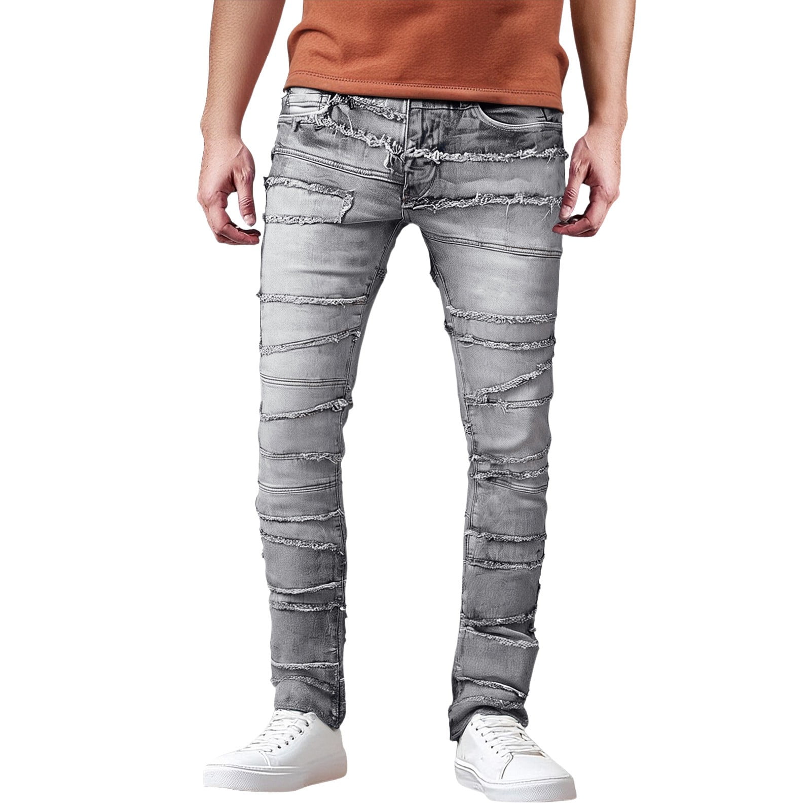 FYEGRE Work Jeans And Style Digital Print Ripped Straight Leg Denim ...