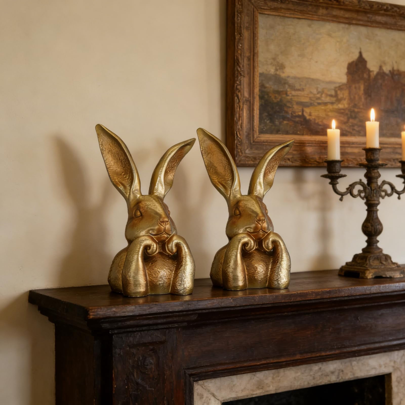FYHALE 2pcs Gold Bunny, 8 Inch Vintage Gold Resin Bunny Statue, 2026 ...