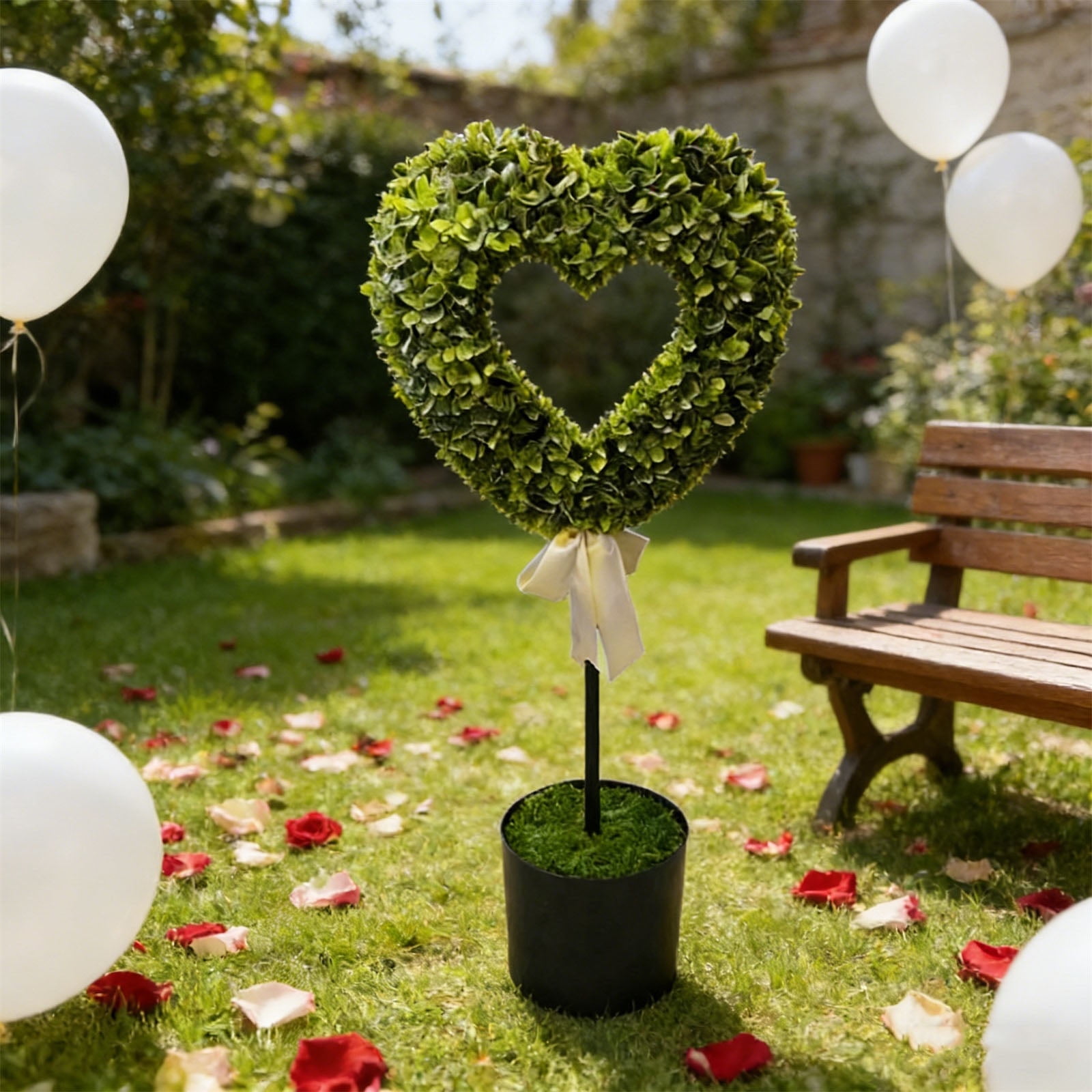 FYHALE 30 inch Height Heart Topiary - Boxwood Heart with Bow Topiary ...