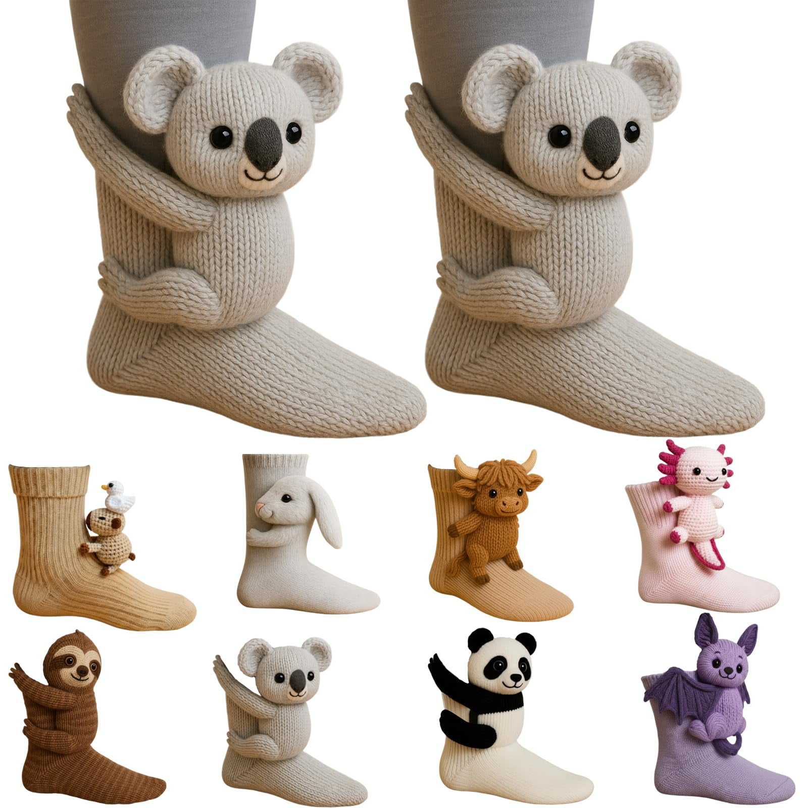 FYHALE 3D Knit Animal Socks, Animal Socks Hand Crocheted, Double-layer ...