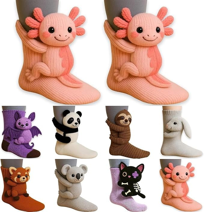 FYHALE 3D Knit Animal Socks, Animal Socks Hand Crocheted, Double-layer ...