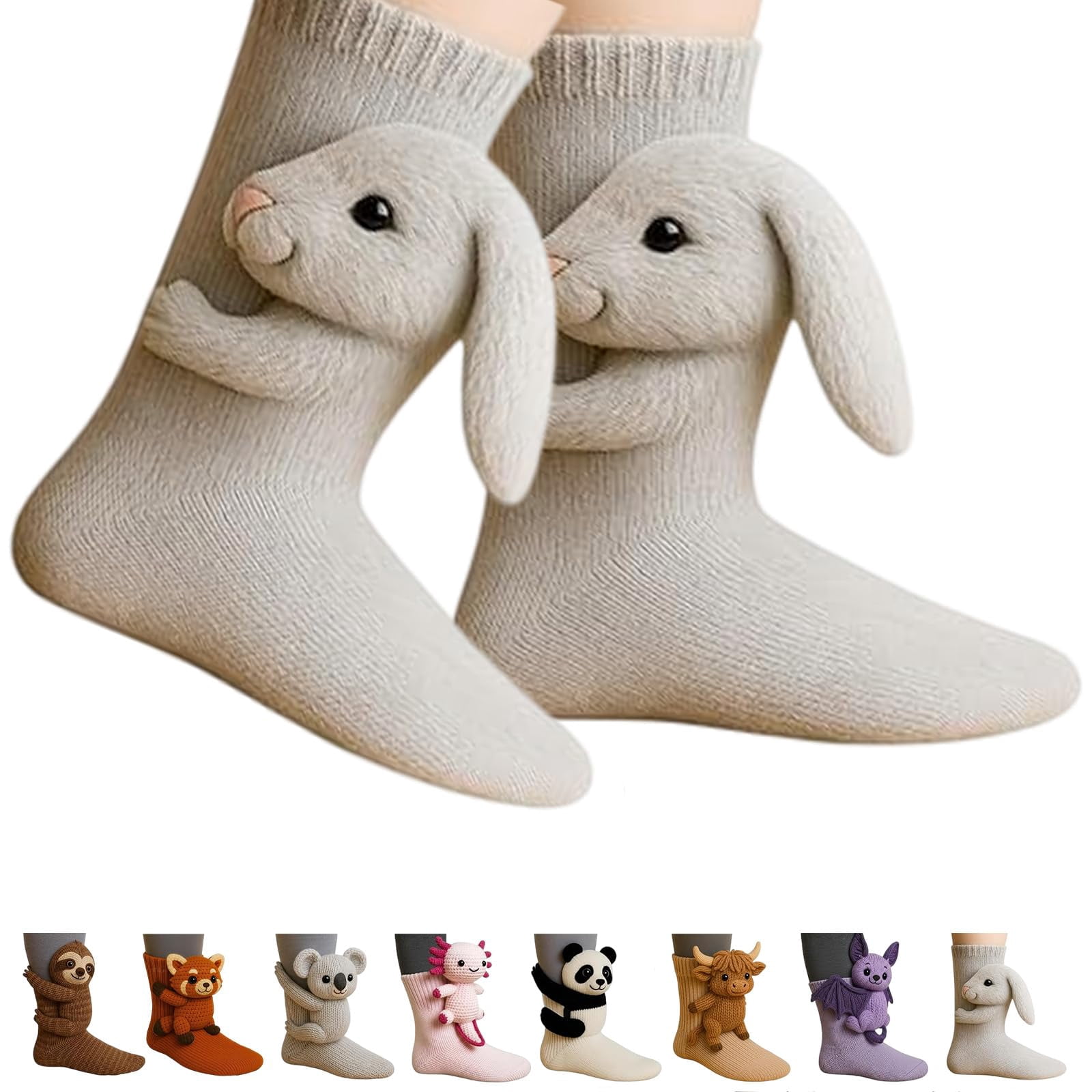 FYHALE 3D Knit Animal Socks - Cozy Winter Socks with Cute Plush Animal ...