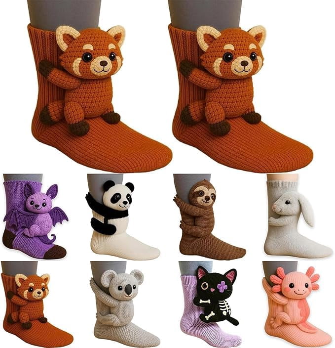 FYHALE 3D Knit Animal Socks Novelty Animal Hug Sock Hand Crocheted Warm ...