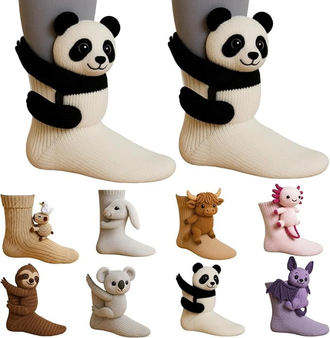 FYHALE 3D Knit Animal Socks Novelty Animal Hug Sock Hand Crocheted Warm ...