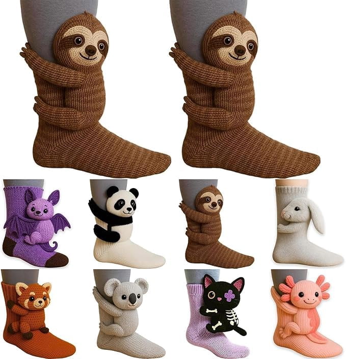 FYHALE 3D Knit Animal Socks Novelty Animal Hug Sock Hand Crocheted Warm ...