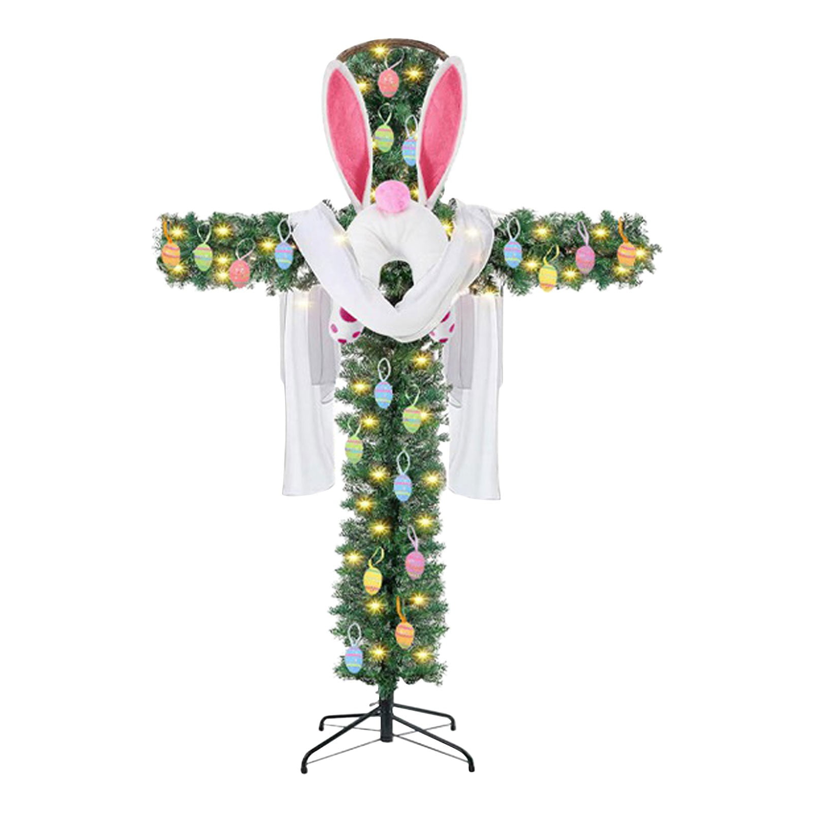 FYHALE 5ft Easter Cross Tree with 100 Lights and a White Silk Scarf ...