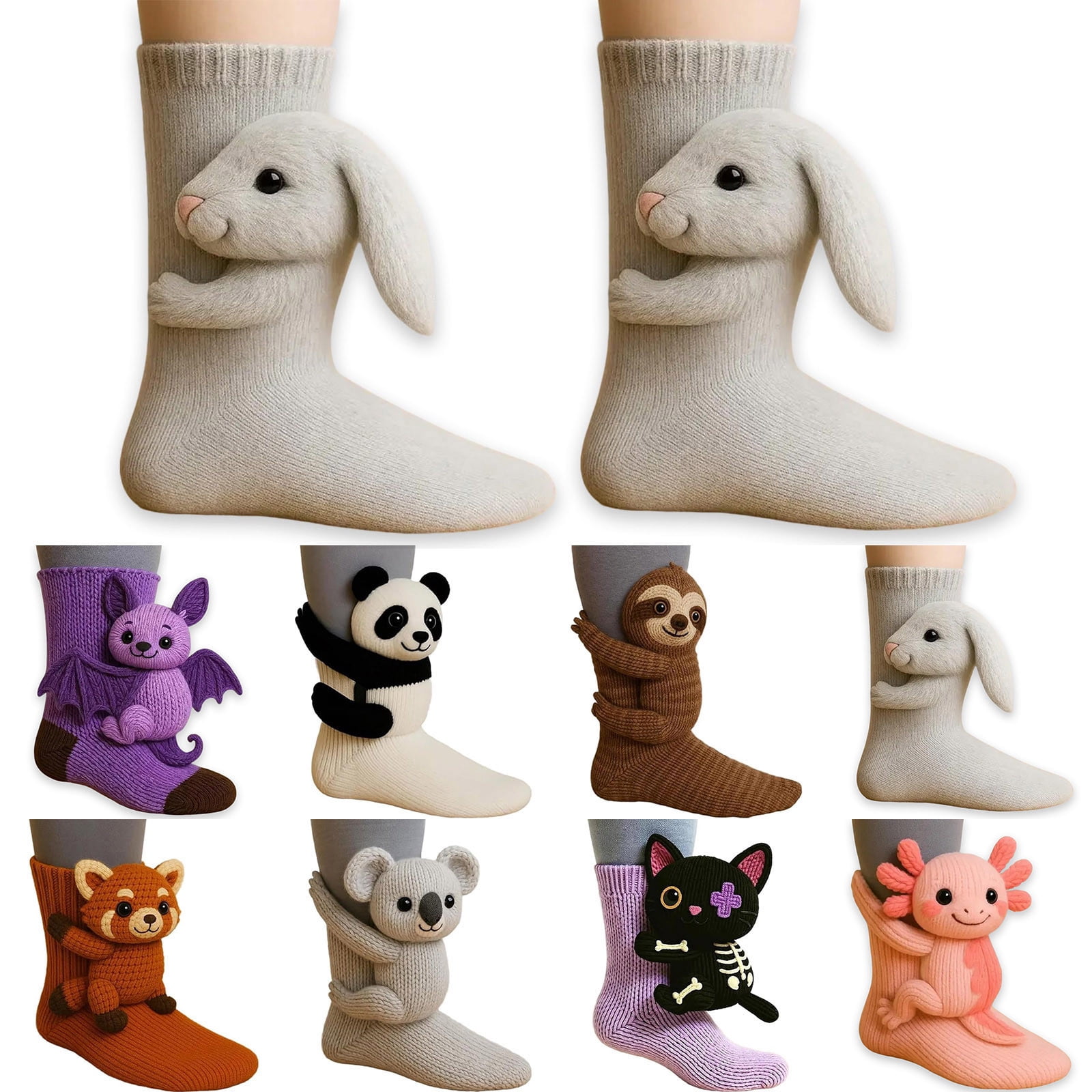 FYHALE Animal Socks for Women - 3D Knit Animal Fuzzy Socks, Novelty ...