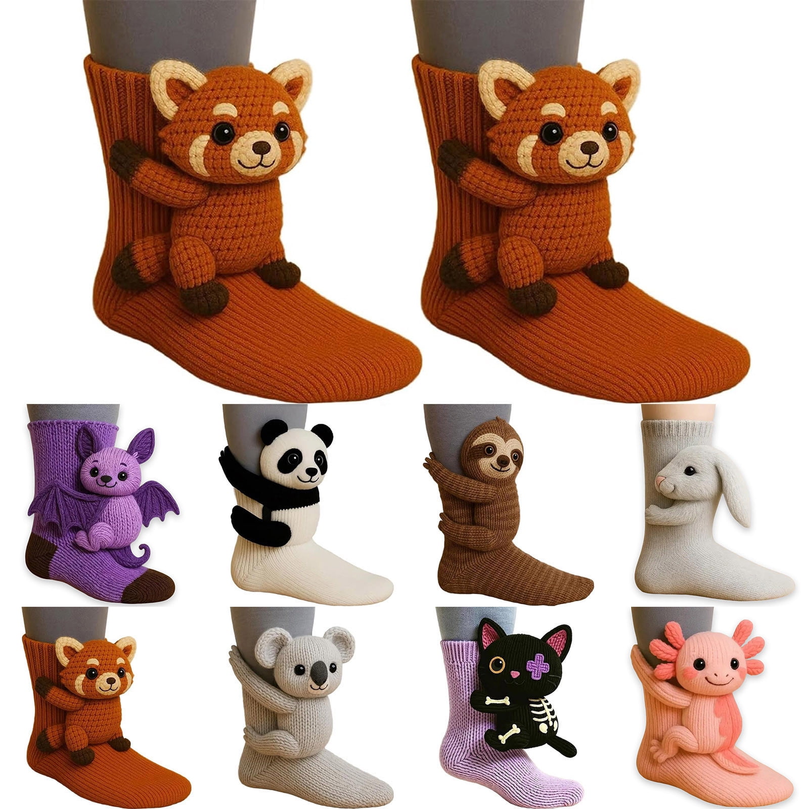 FYHALE Animal Socks for Women - 3D Knit Animal Fuzzy Socks, Novelty ...