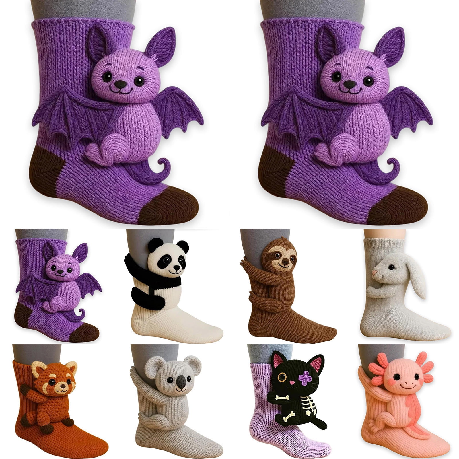 FYHALE Animal Socks for Women - 3D Knit Animal Fuzzy Socks, Novelty ...