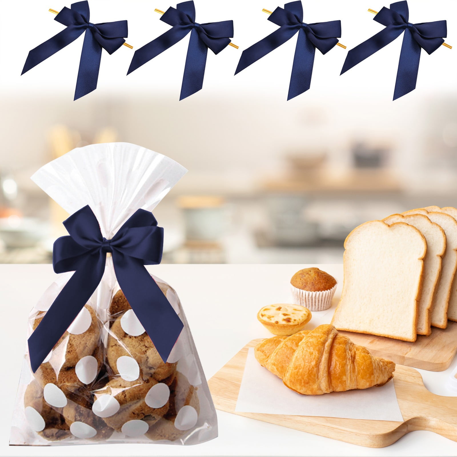 FYHALE Christmas Bow 4 Sets with Tie Wire Double Bow Gift Box Baking ...