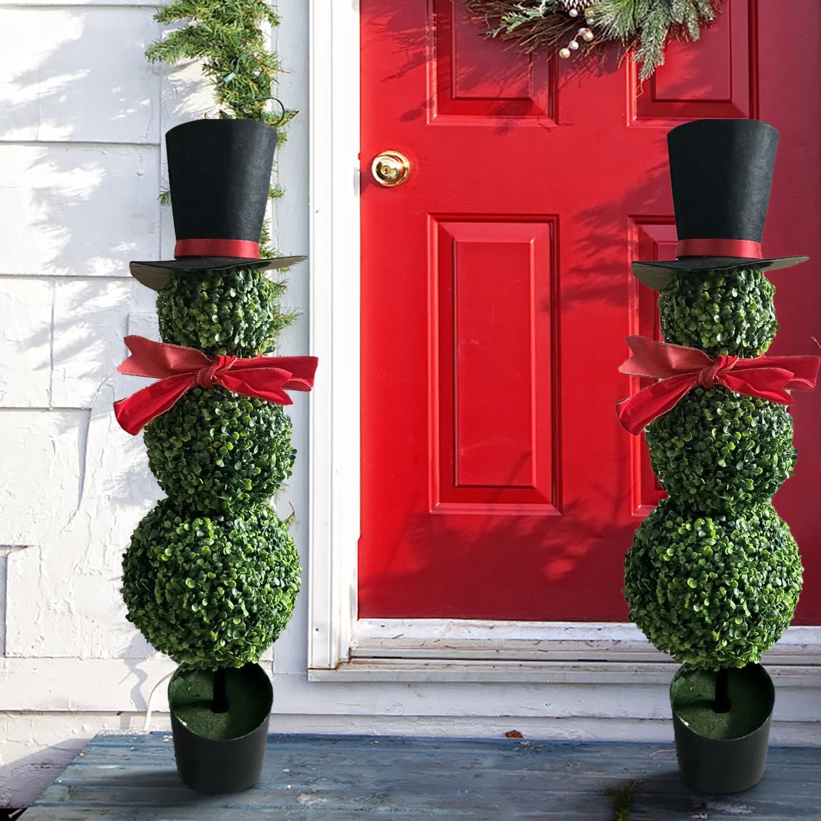 FYHALE Christmas Snowman Topiary, Artificial Snowman Shaped Topiary ...