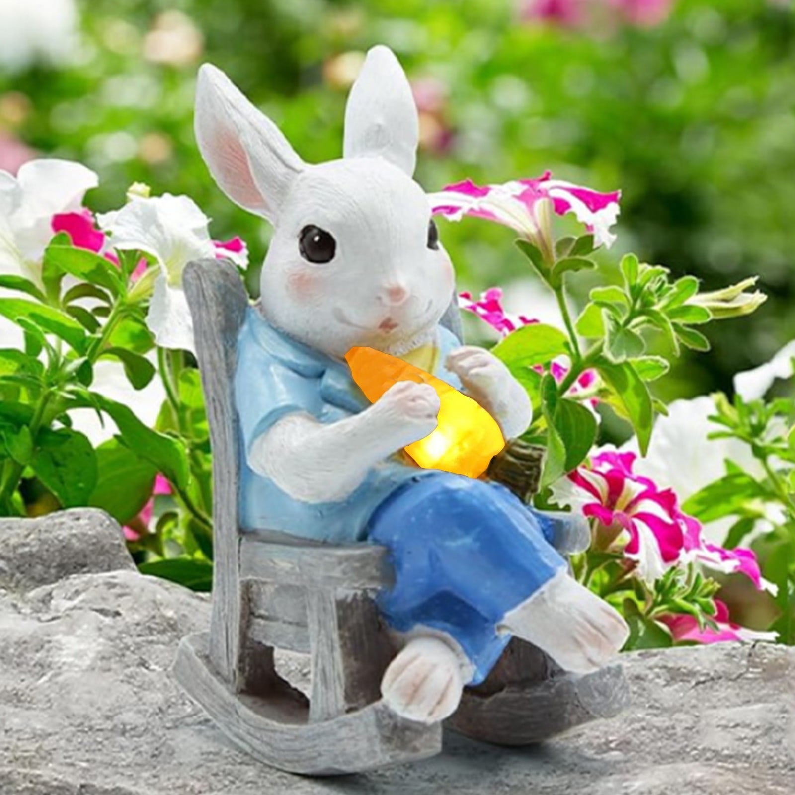 FYHALE Garden Statues Rabbit with Solar Light, Outdoor Bunny Figurines ...