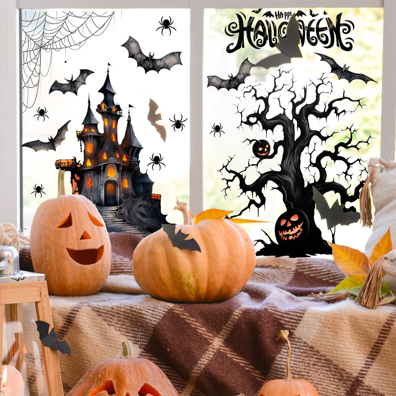FYHALE Halloween Scary Castle Double Sided Window Clings, Window ...