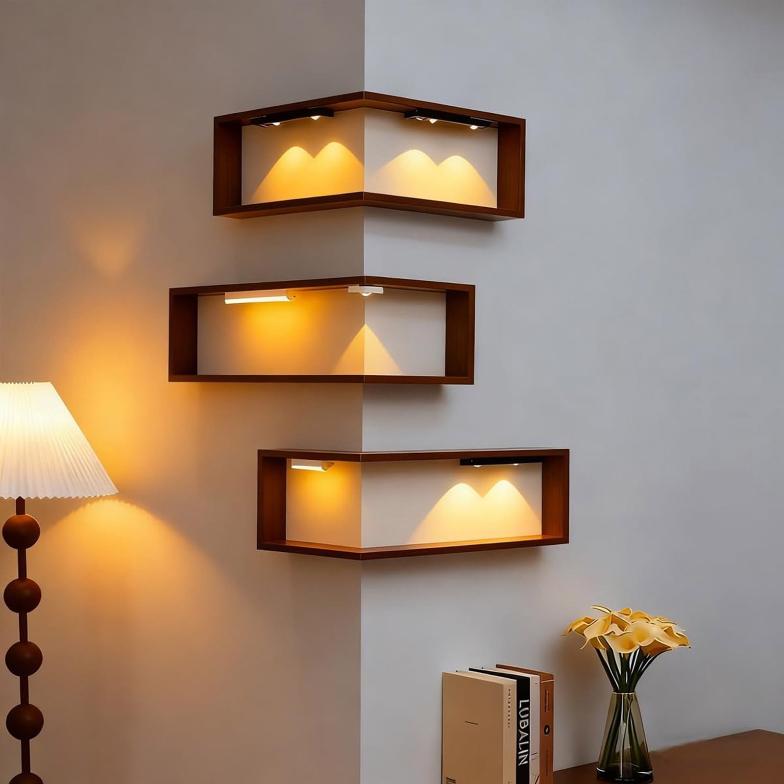 FYHALE Illuminated Corner Shelf, Smart Shelves That Light up Your Space ...
