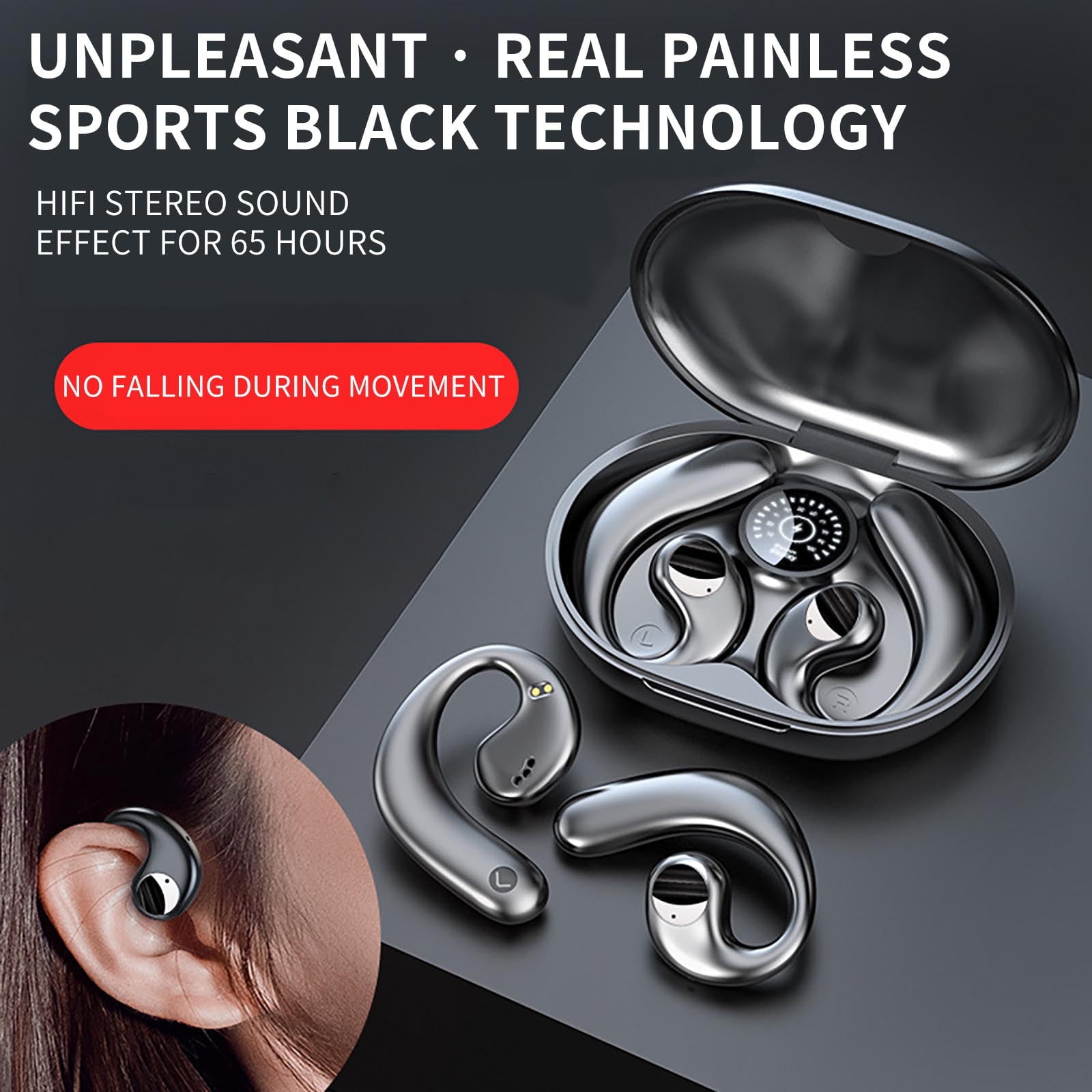 FYHALE Wireless Bluetooth Headset without Ear Conduction Ear Extra Long ...