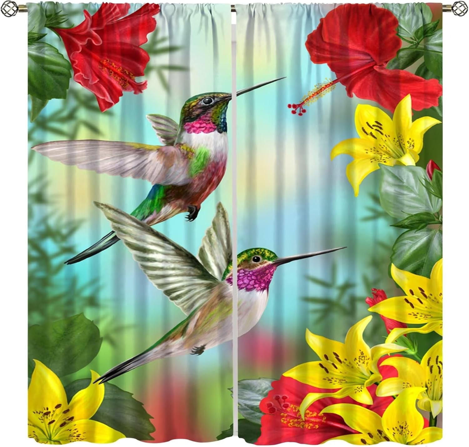 FYIHBIOH Hummingbird Floral Curtains Watercolor Flower Plant Spring ...