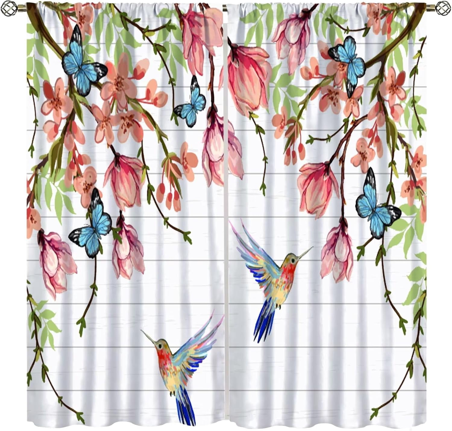FYIHBIOH Hummingbird Floral Curtains Watercolor Flower Plant Spring ...