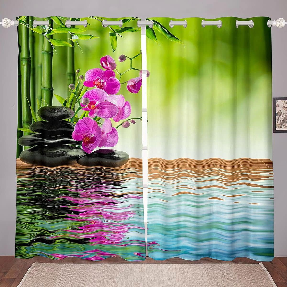 FYIHBIOH Spa Curtains Kids Botancial Stalks Candle Basalt Stones ...