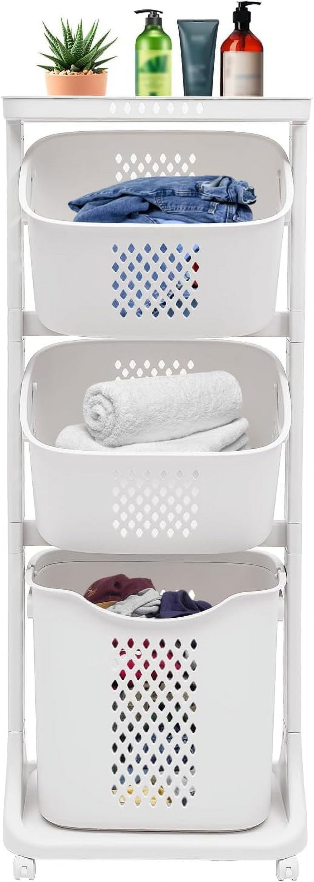 FYIVYIPONP 3-Layer Laundry Clothes Washing Storage Hamper with Four ...