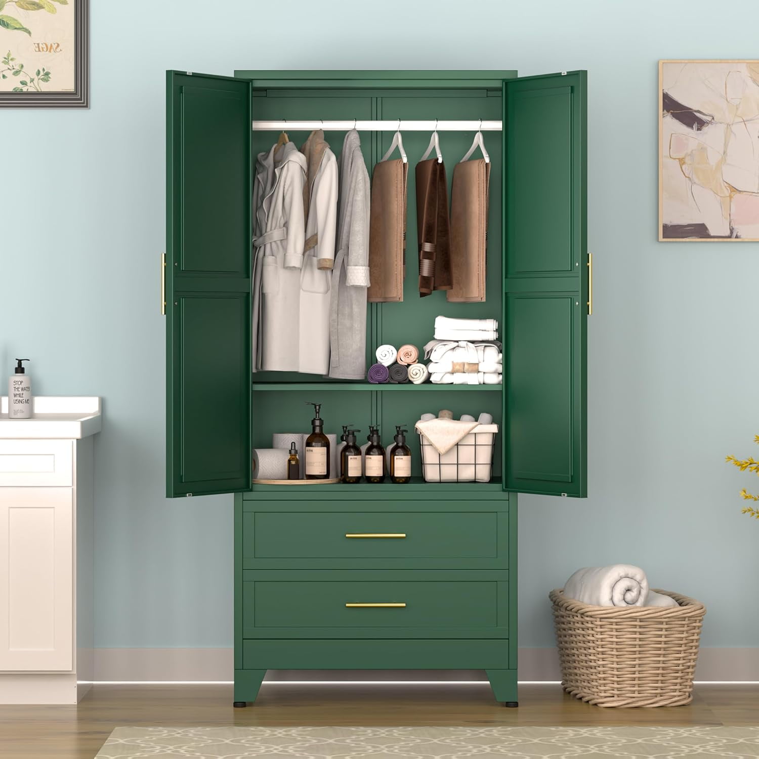 FYIVYIPONP 71" H Metal Armoire Wardrobe Closet Adjustable Shelve ...