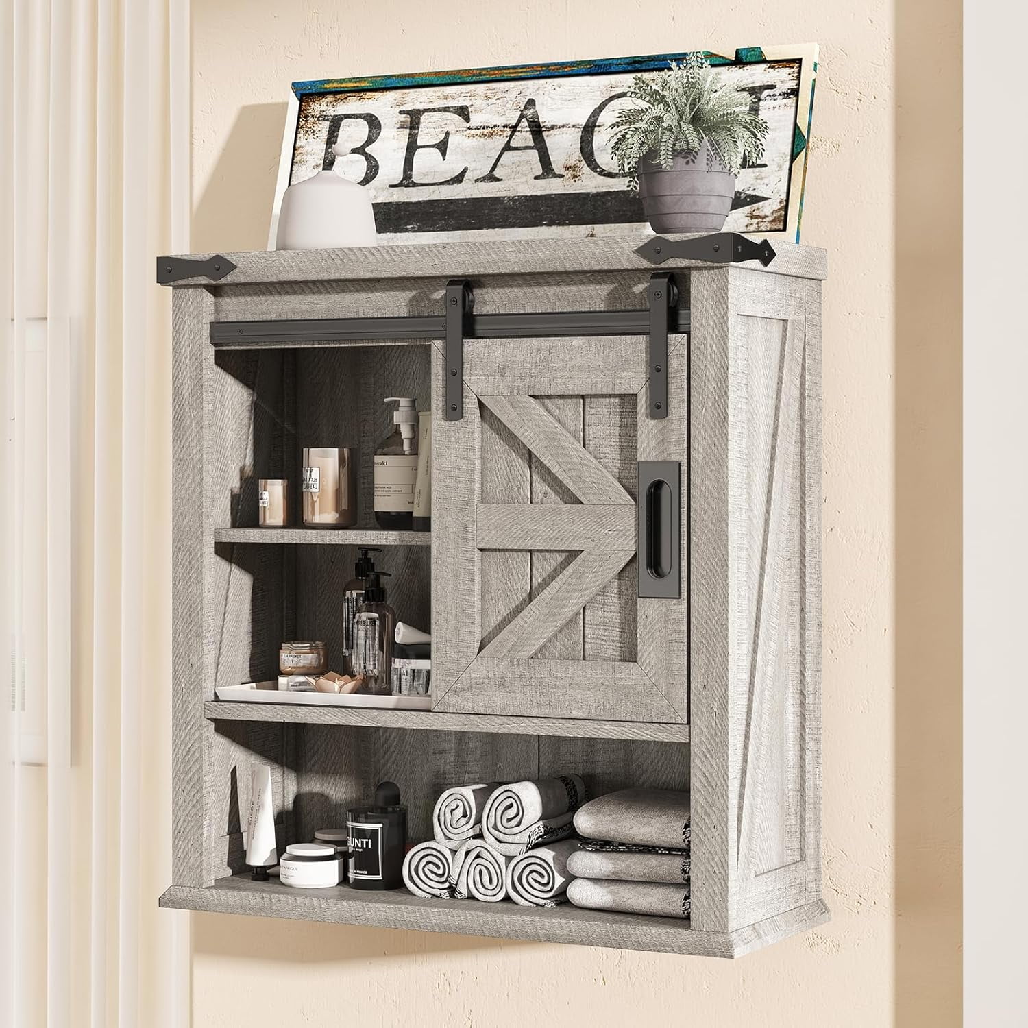 FYIVYIPONP Farmhouse 24\u201C Bathroom Wall Cabinet with Sliding Barn ...