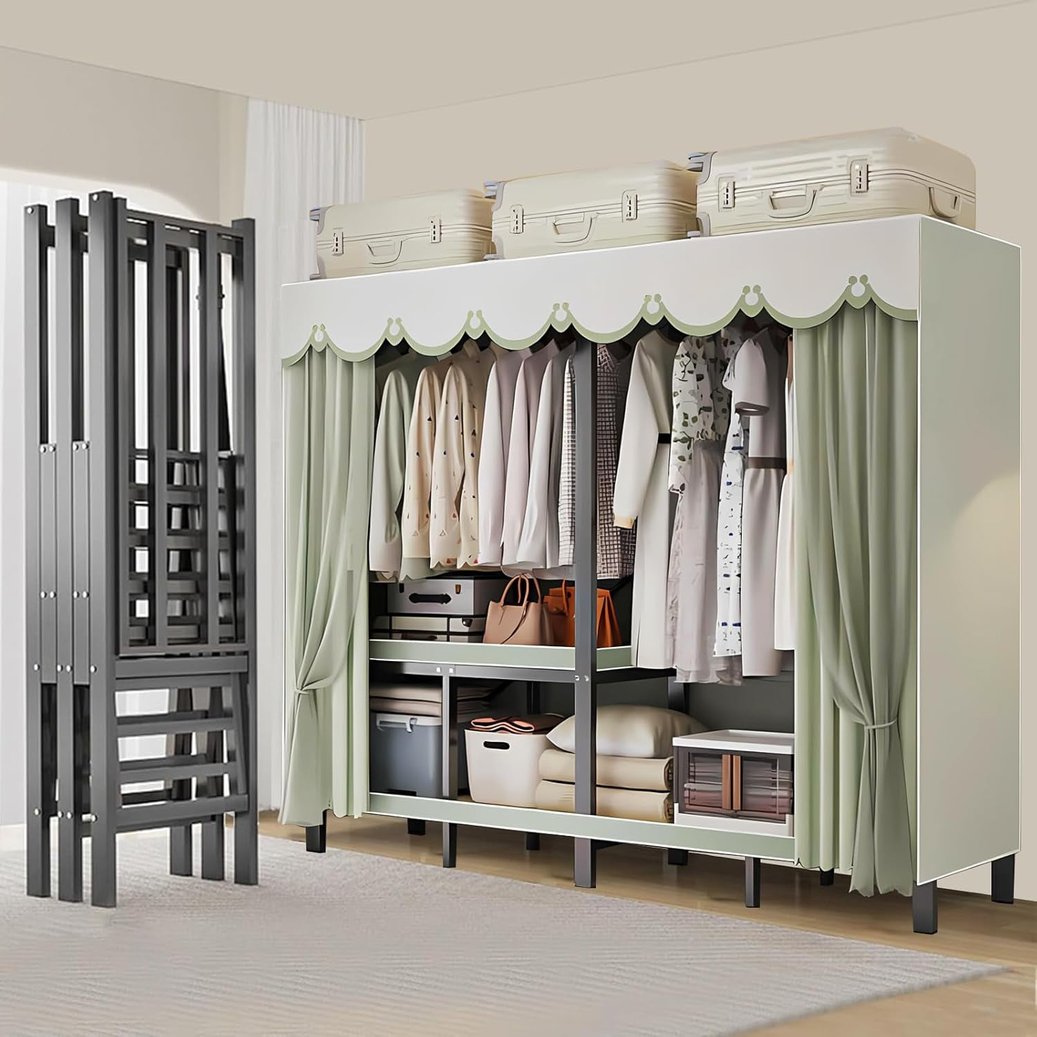 FYIVYIPONP Heavy Duty Portable Closet with Cover Foldable Covered ...