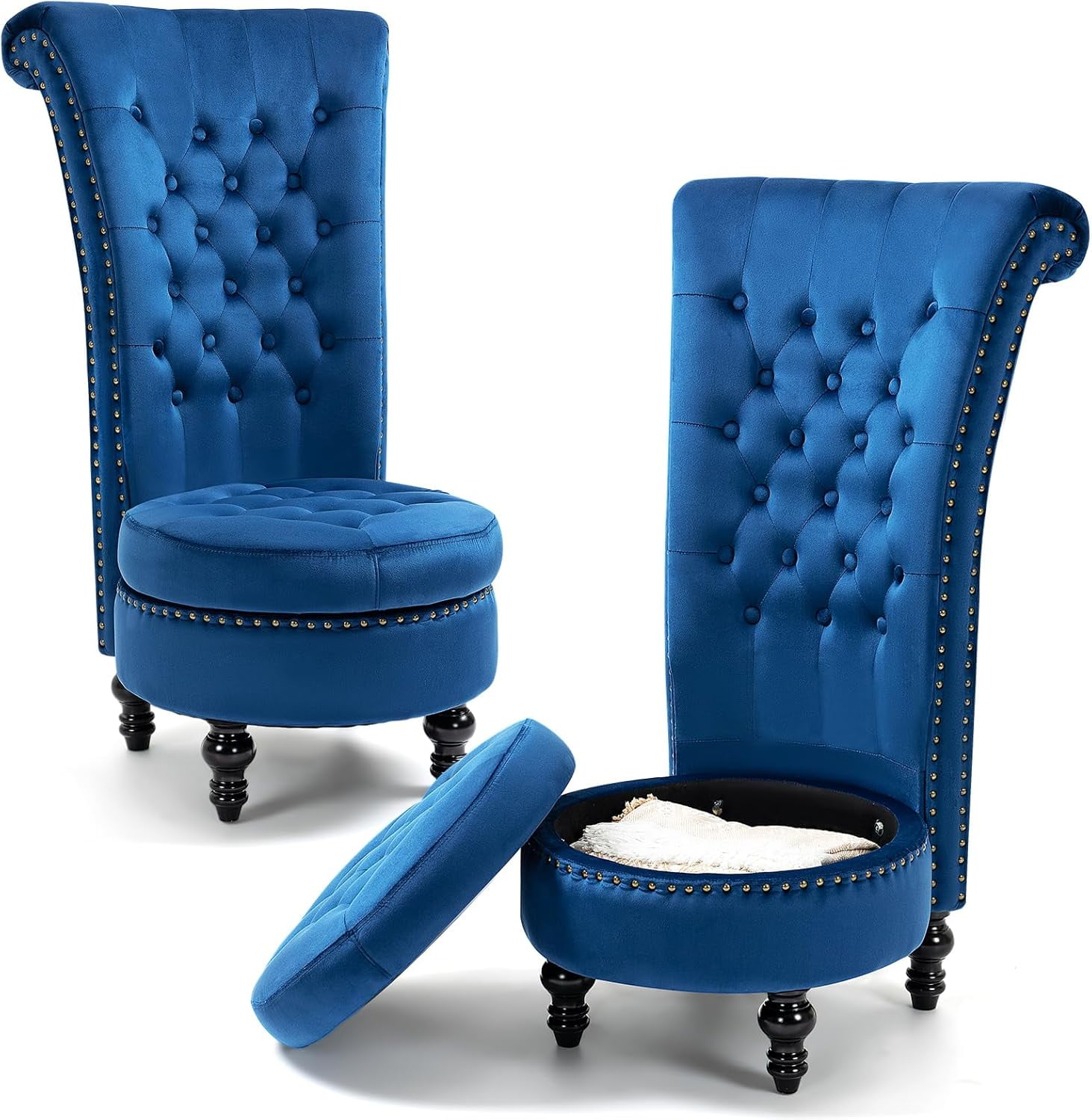 FYIVYIPONP High Back Throne Chair Velvet Accent Chair with Button ...