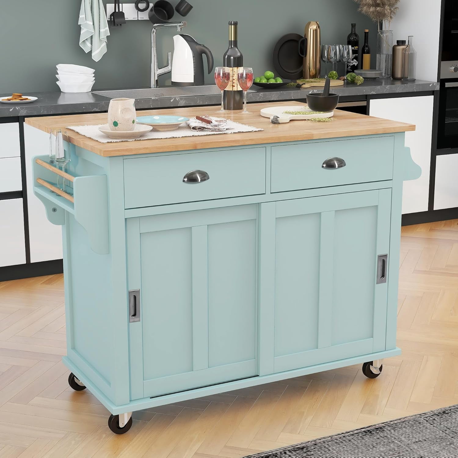 FYIVYIPONP Kitchen Island with Drop Leaf GUBUONIP Rolling Kitchen ...