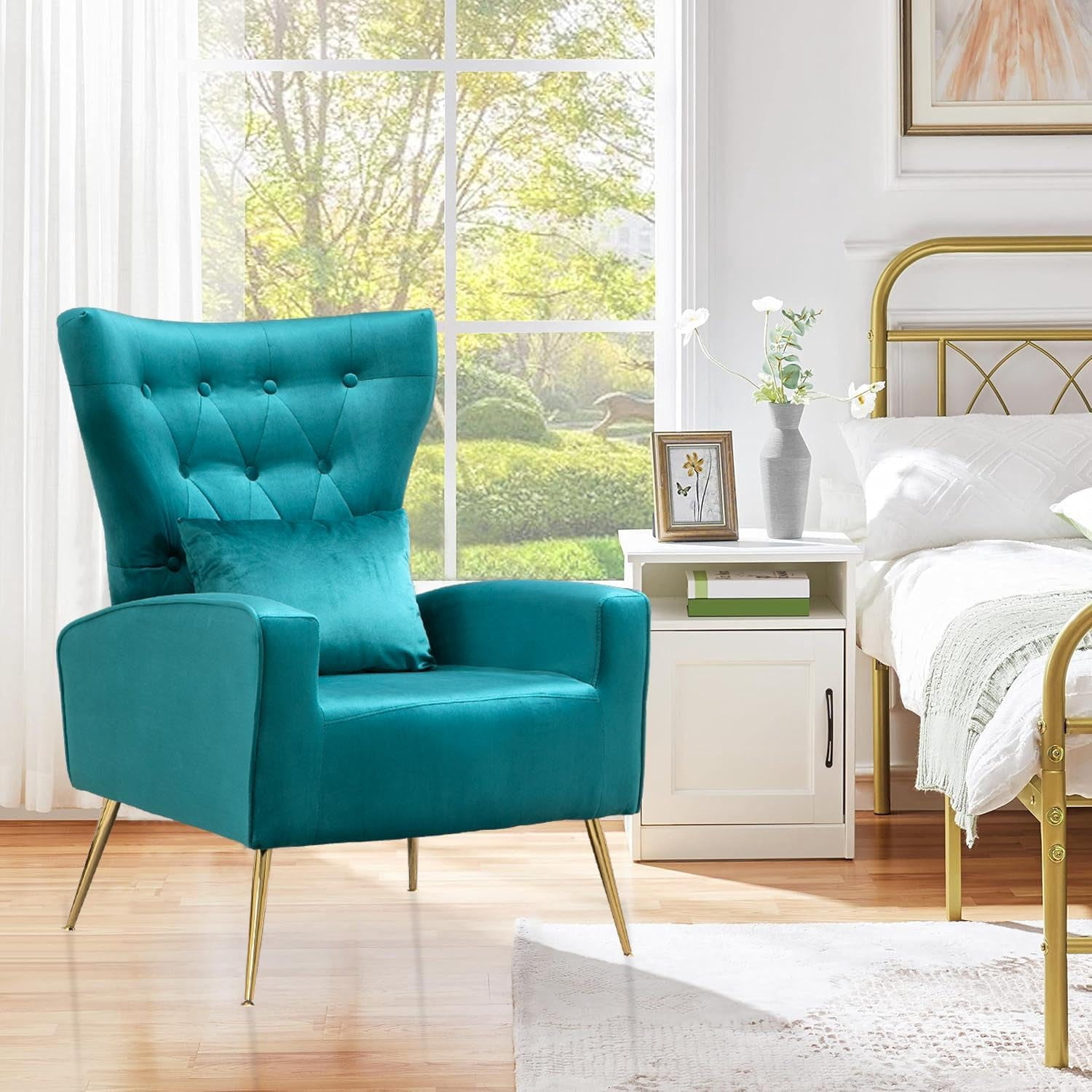 FYIVYIPONP Modern Velvet Accent Chair with Arm & Wingback Living Room ...