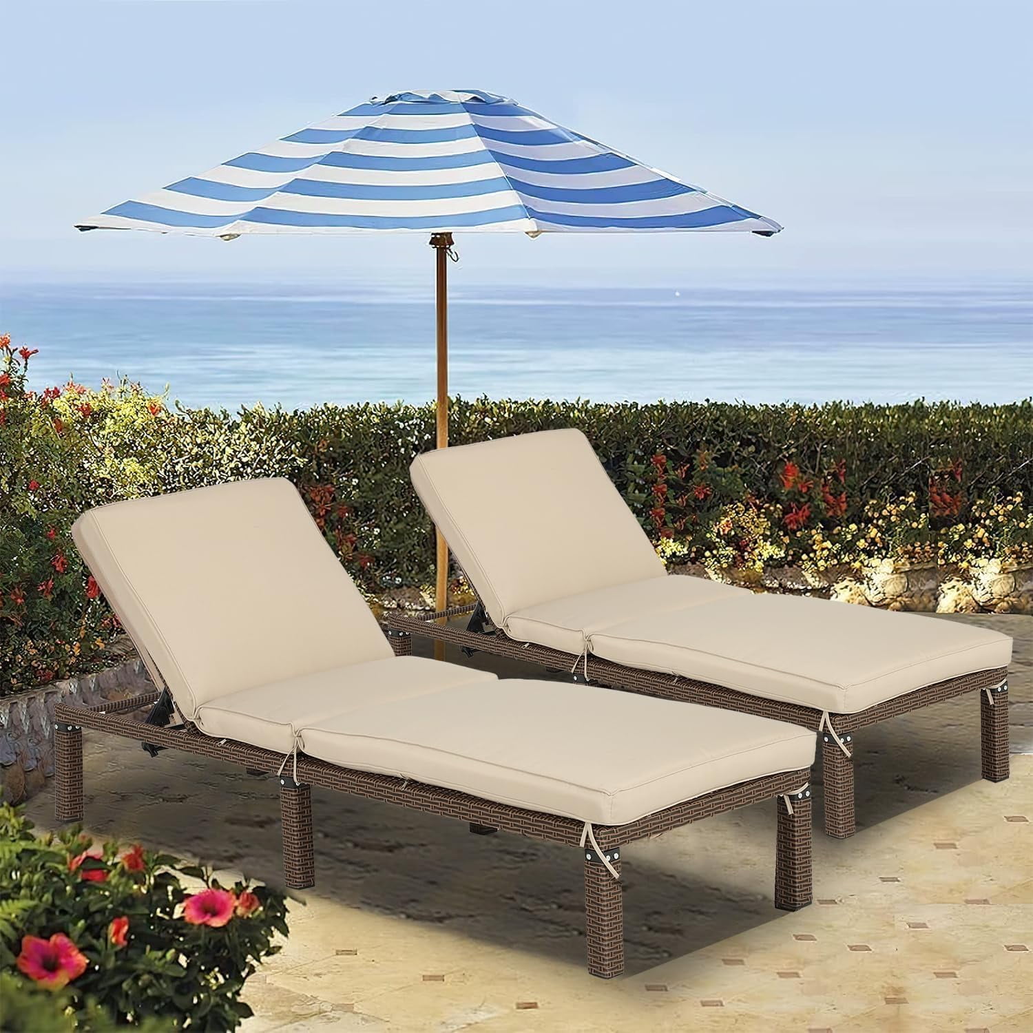 FYIVYIPONP Outdoor Chaise Lounge Patio Adjustable Wicker Chaise Lounge ...
