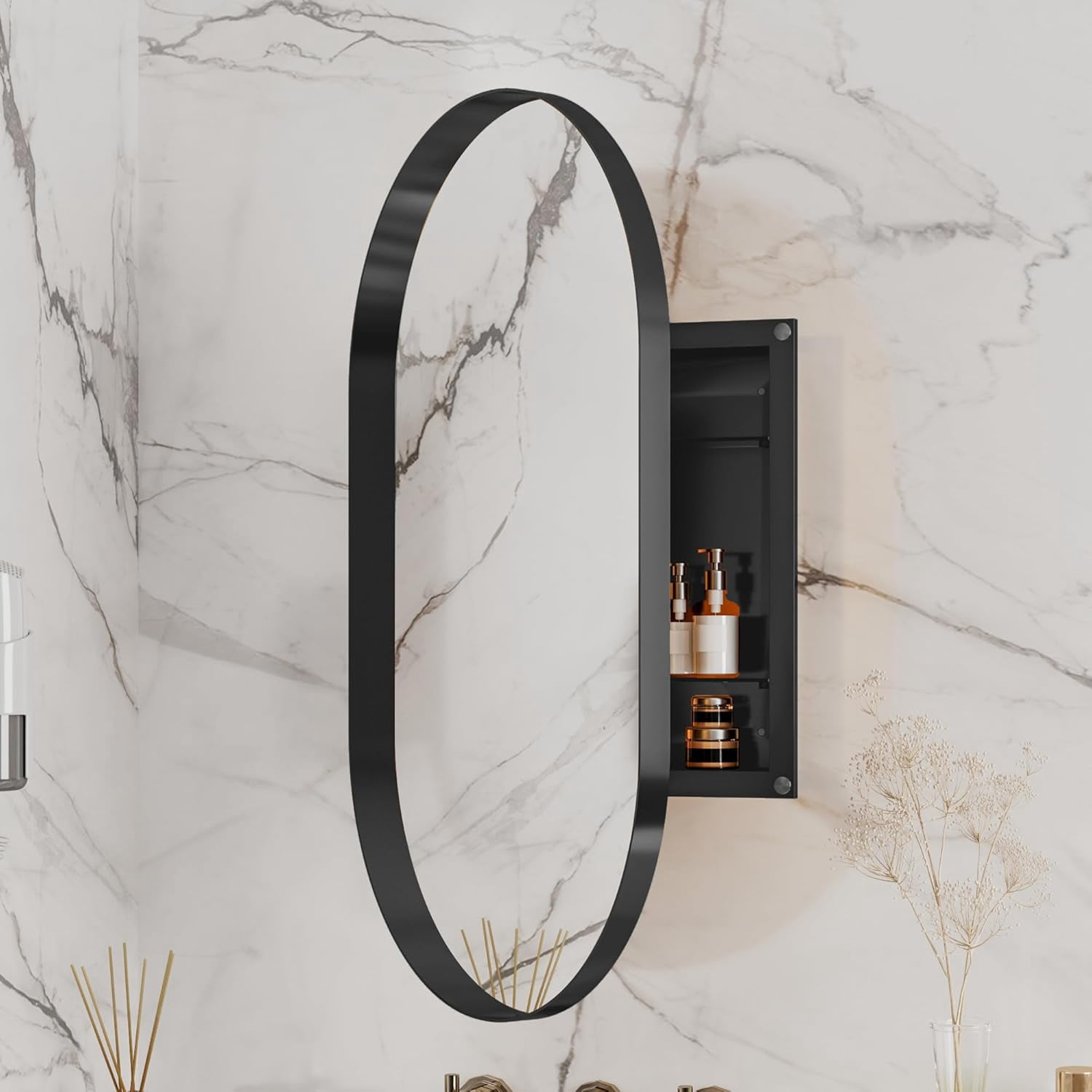 FYIVYIPONP Oval Recessed Medicine Cabinet Medicine Cabinet Mirror ...