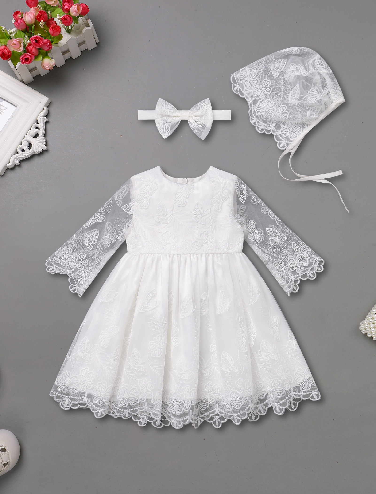 FYMNSI Baby Christening Dress White Baptism Gowns for Girl Infant Lace ...