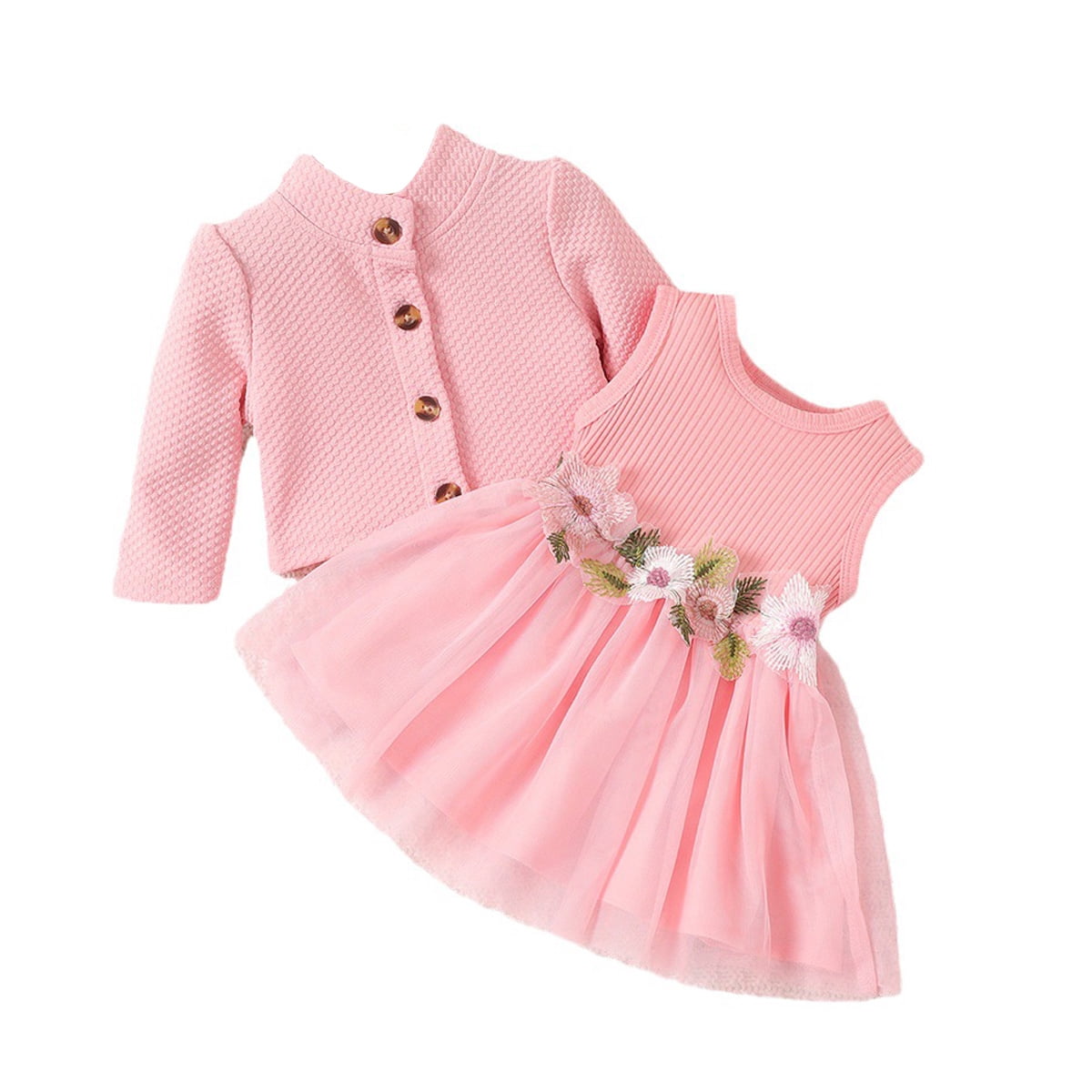 FYMNSI Baby Girl Floral Tutu Tank Dress and Long Sleeve Jacket Outfits ...