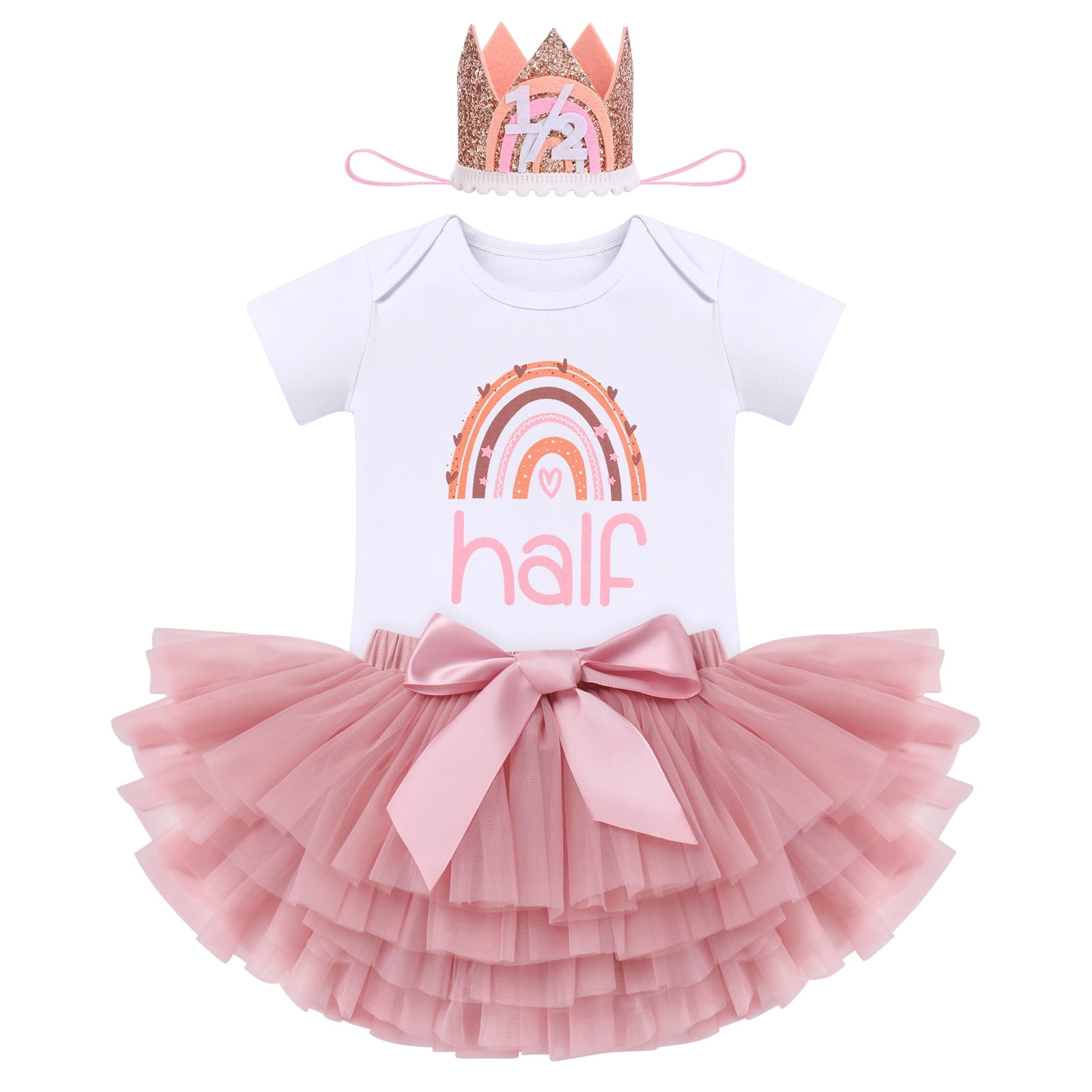 FYMNSI Baby Girls Birthday Outfit Cake Smash Outfit Romper Ruffle Tulle ...