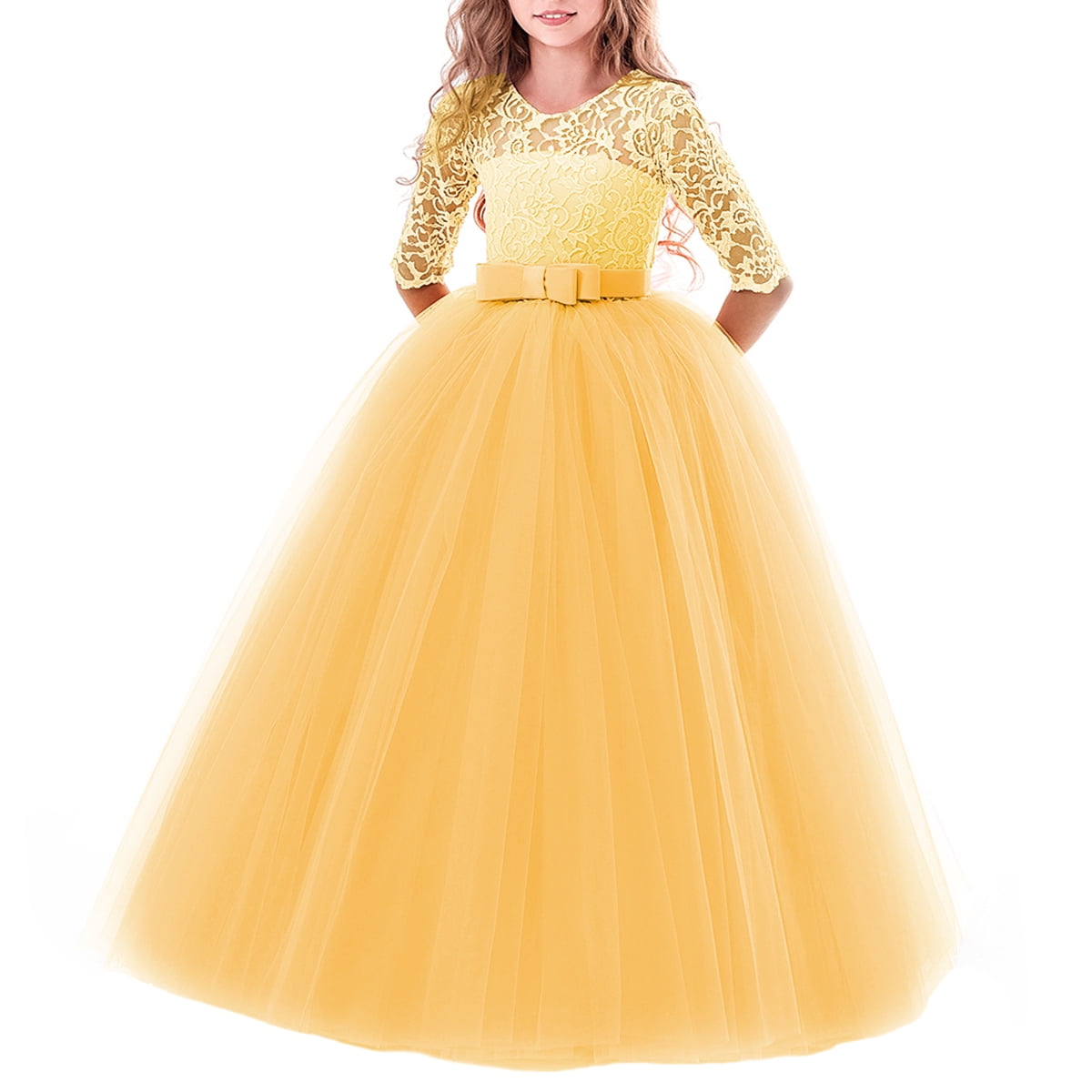 FYMNSI Girls Dresses Toddler Kids Lace 3/4 Sleeves Floral Princess ...