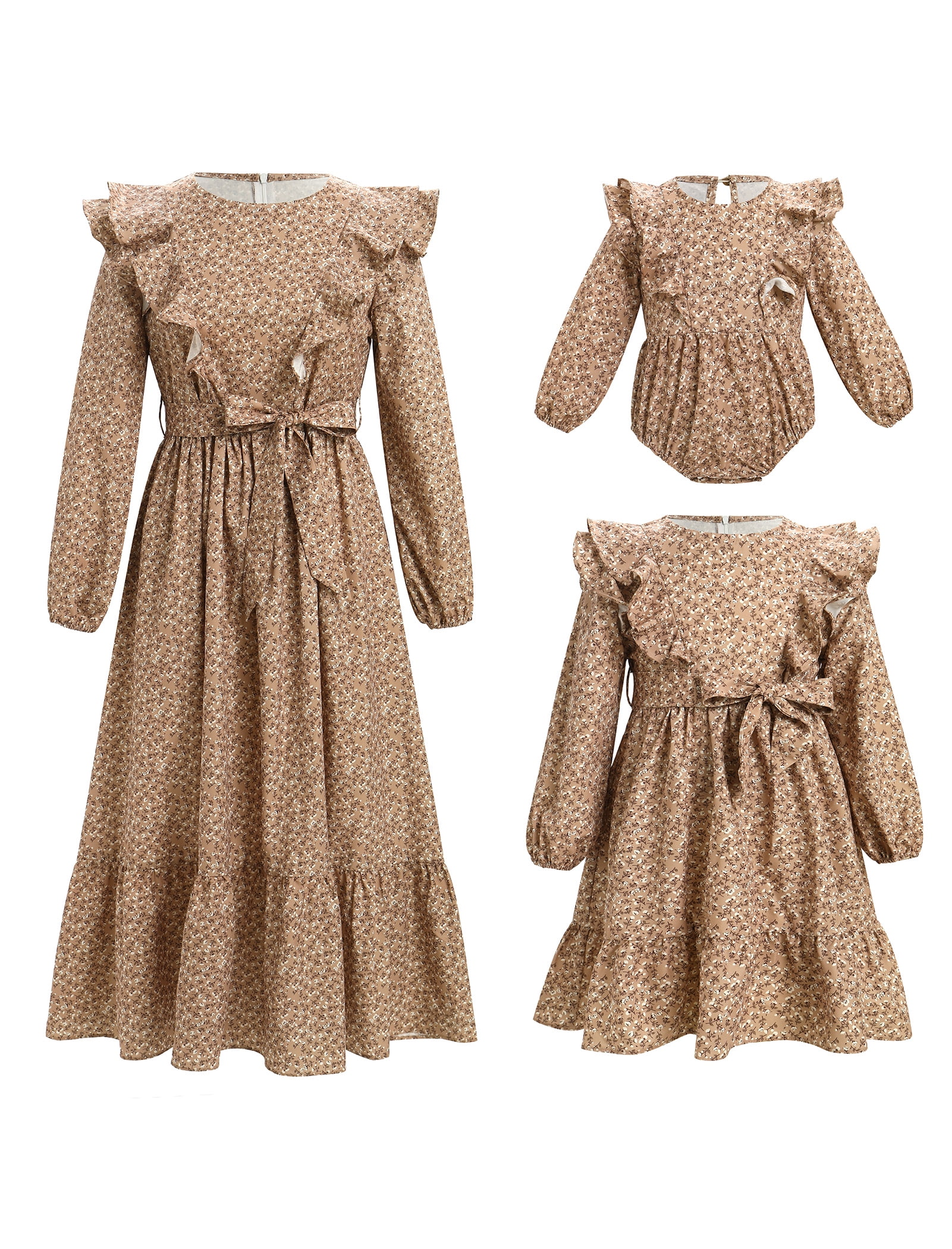 FYMNSI Matching Family Mommy and Me Ruffle Dresses Flutter Long Sleeve ...