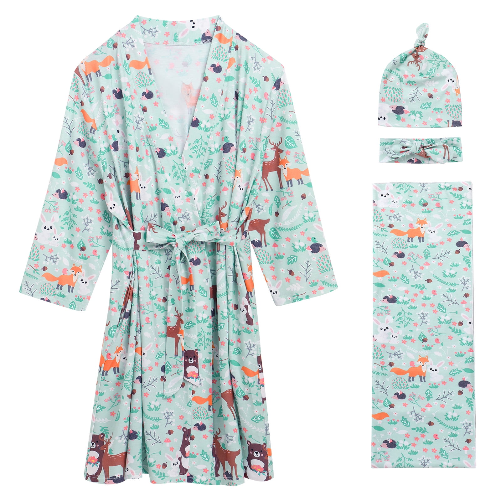 FYMNSI Maternity Robe and Baby Receiving Blanket Robe and Swaddle Set ...
